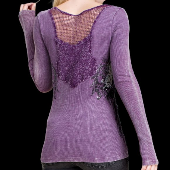 Vocal Apparel | Tops | Vocal Womens Long Sleeve Top Wlace Back Bling ...